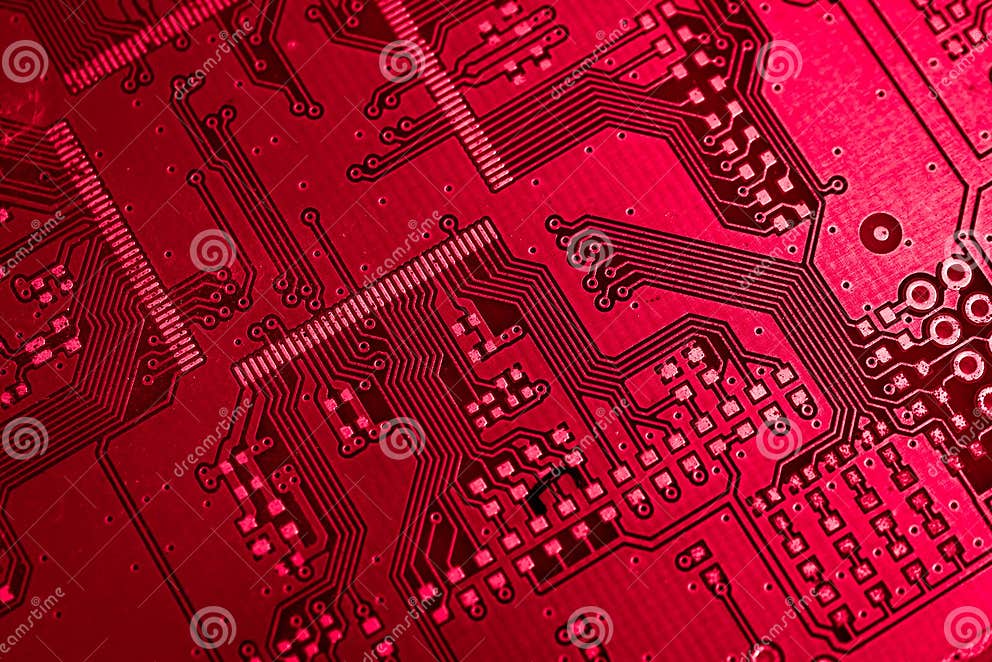 Red Printed Circuit Board with Gold Plating Stock Image - Image of ...