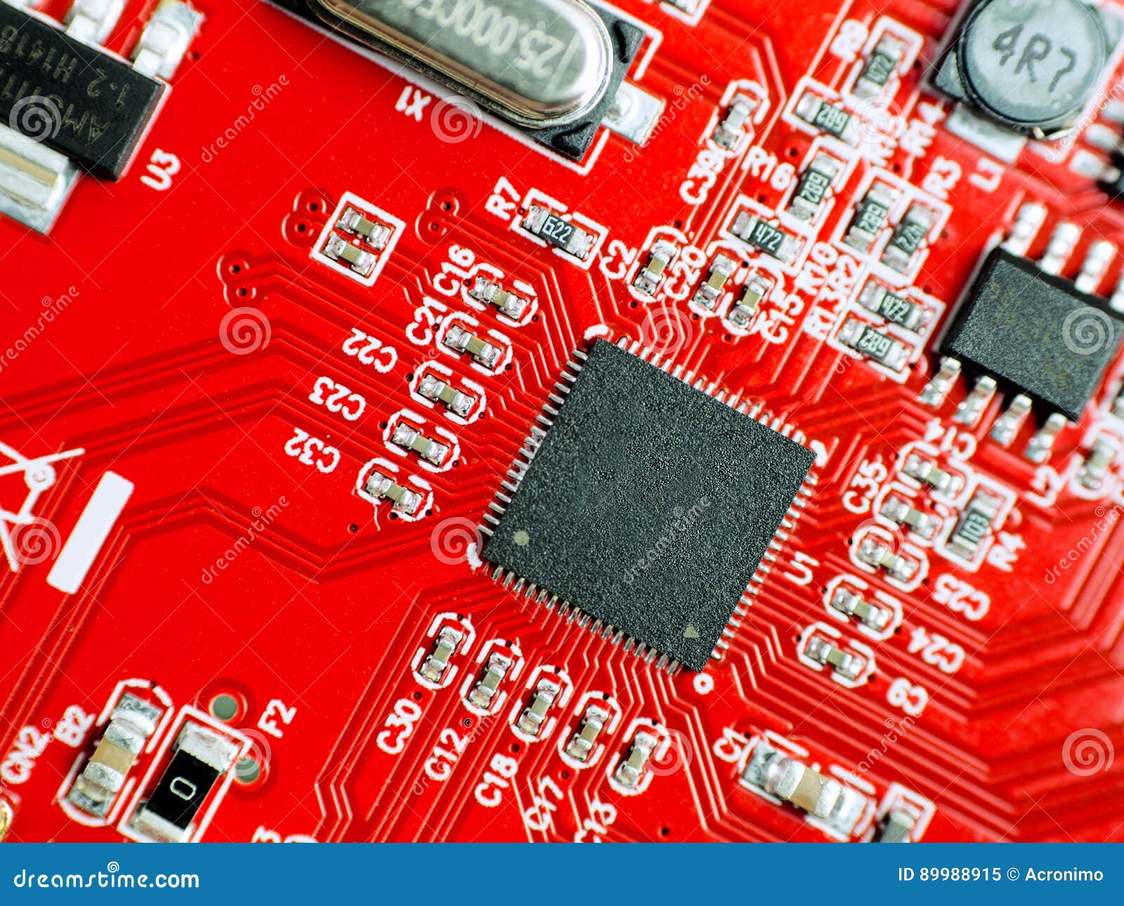 Red printed circuit board stock image. Image of computer - 89988915
