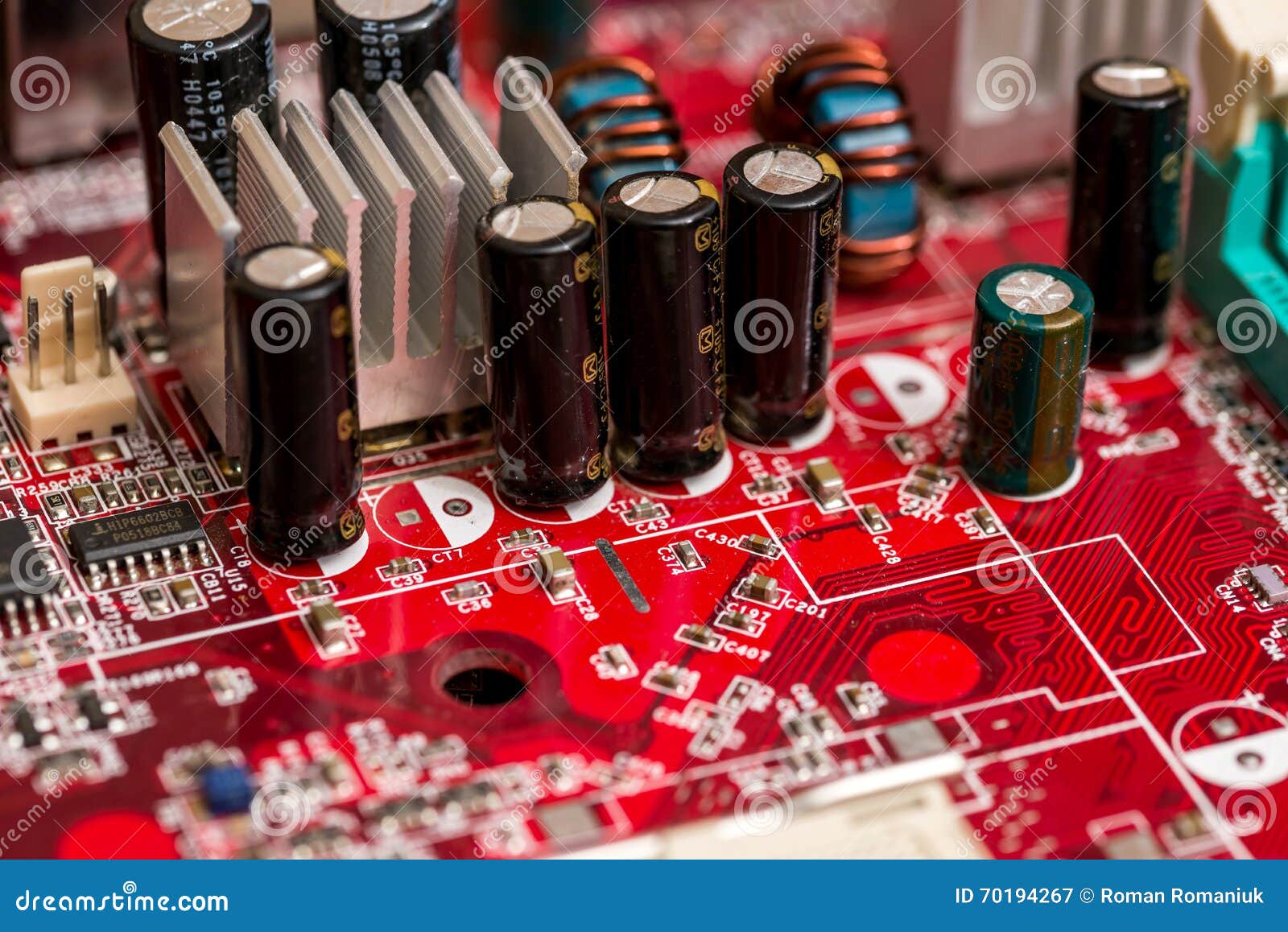 Red Printed Computer Motherboard Stock Image - Image of abstract, macro ...