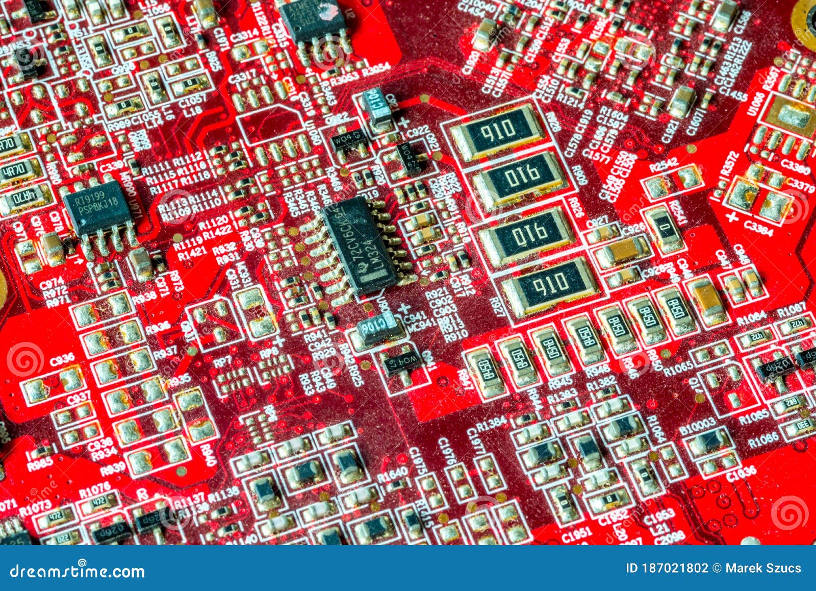 Red PCB for Computer Components with Electronic Elements Stock Photo ...