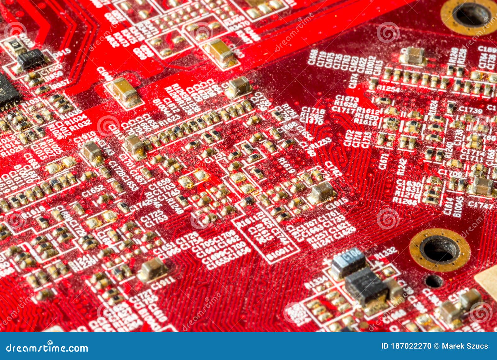 Red PCB for Computer Components with Electronic Elements Stock Photo ...