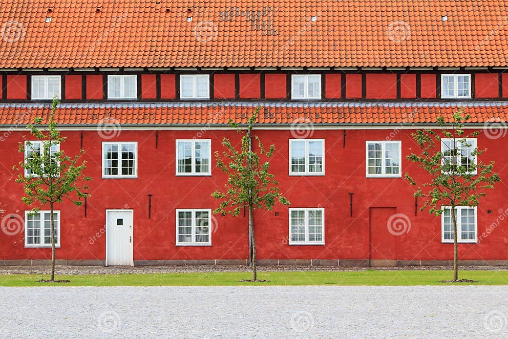 Red prison stock image. Image of tile, brick, tree, barracks - 26529969