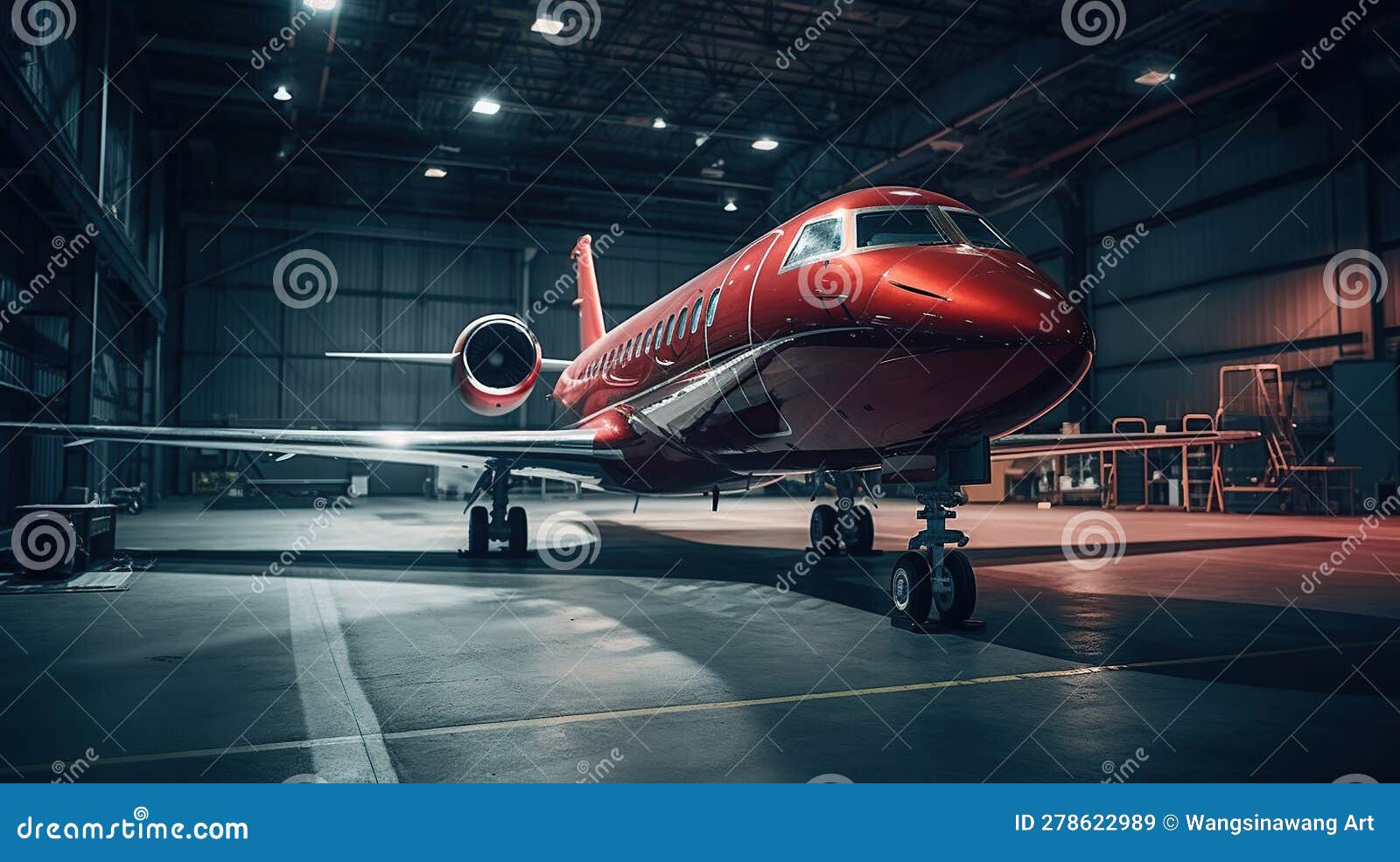 Red Private Jet Standing in a Hangar at Night, Generated Ai Image Stock ...