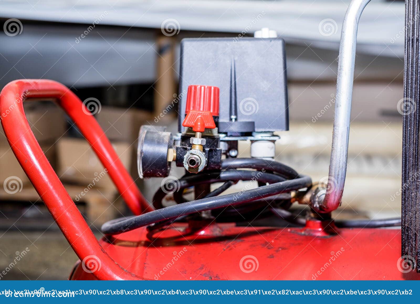 Red production compressor stock image. Image of manometer - 105451375
