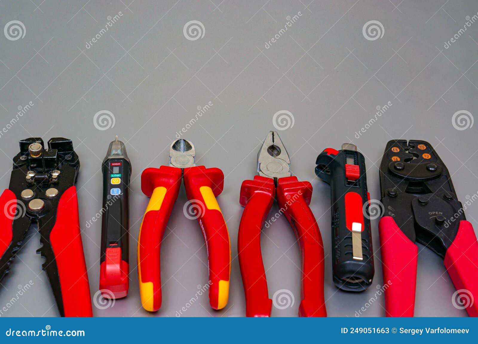 Red Professional Electrician Tools on Silver Background Stock Image ...