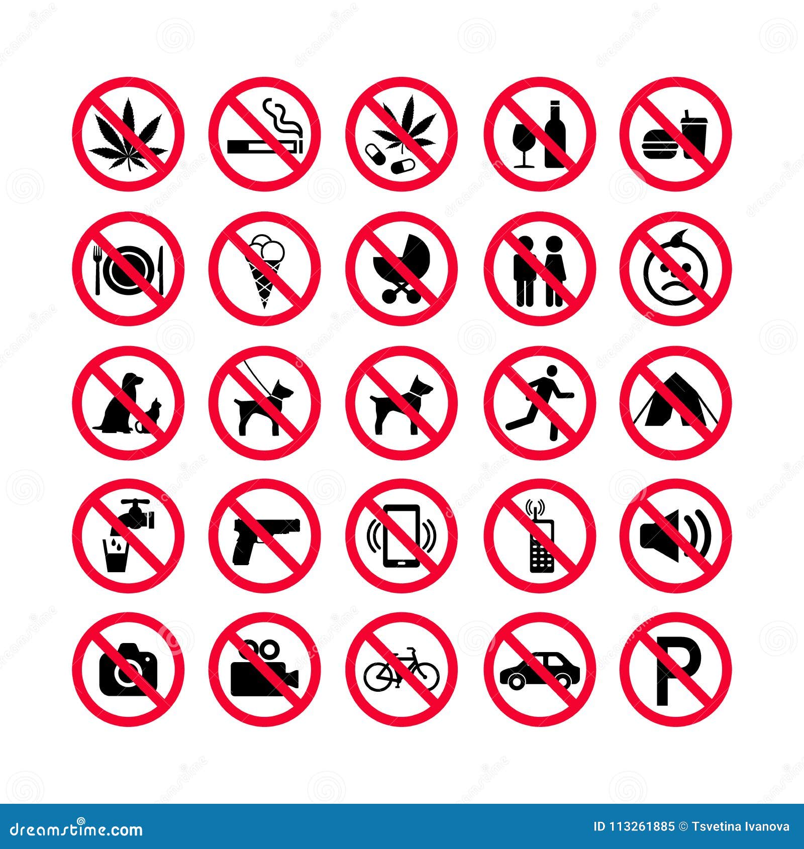 Red Prohibition Icons Set Prohibition Signs Forbidden Sign Icons