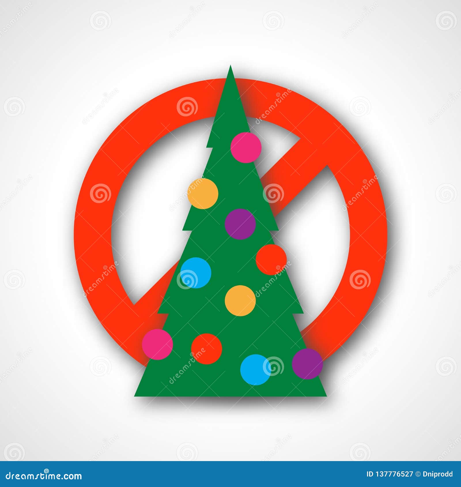 Red Prohibition Sign with Christmas Tree Stock Vector - Illustration of ...