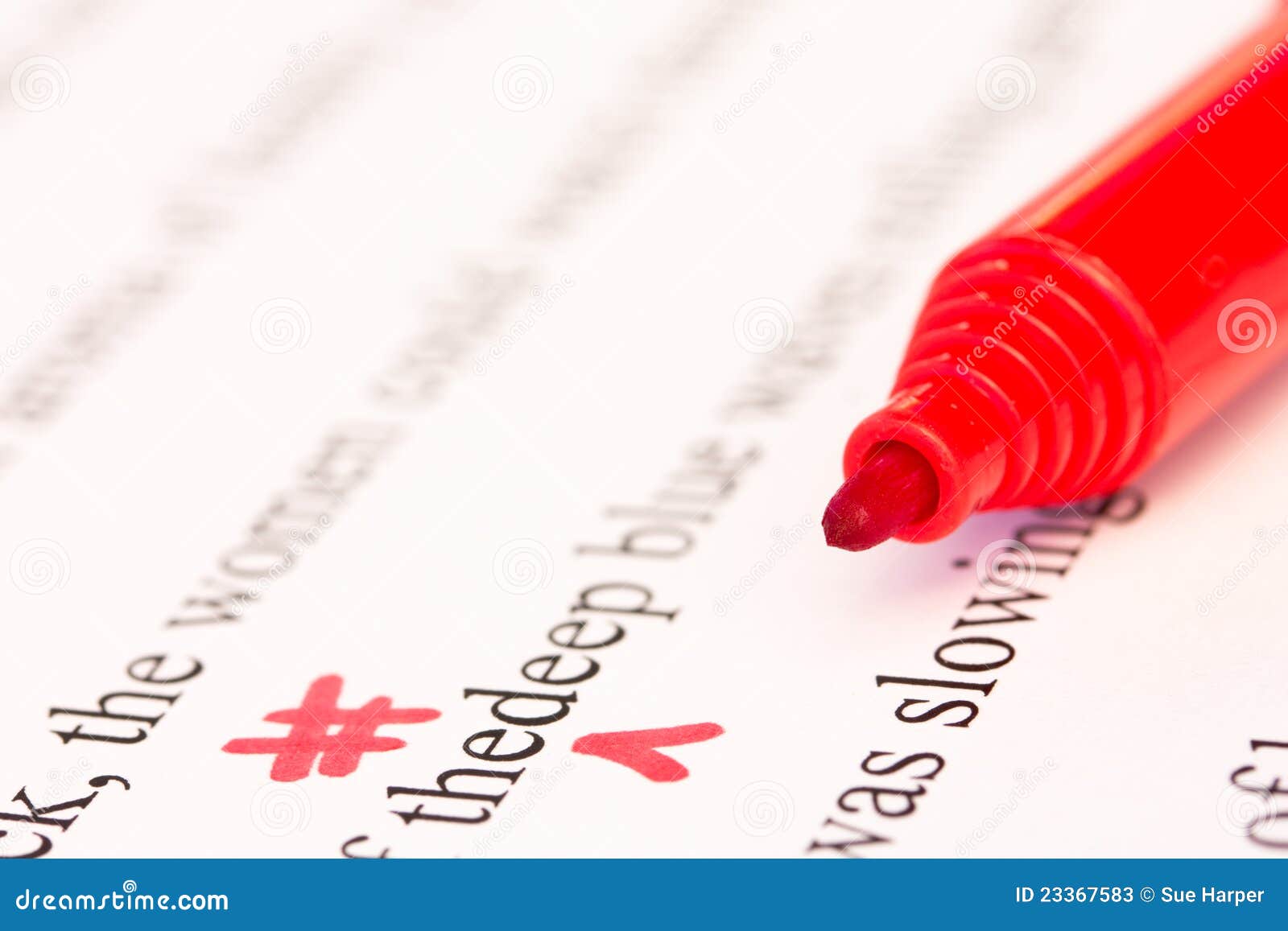 Red Proofreading Marks and Pen Closeup Stock Image - Image of paper ...