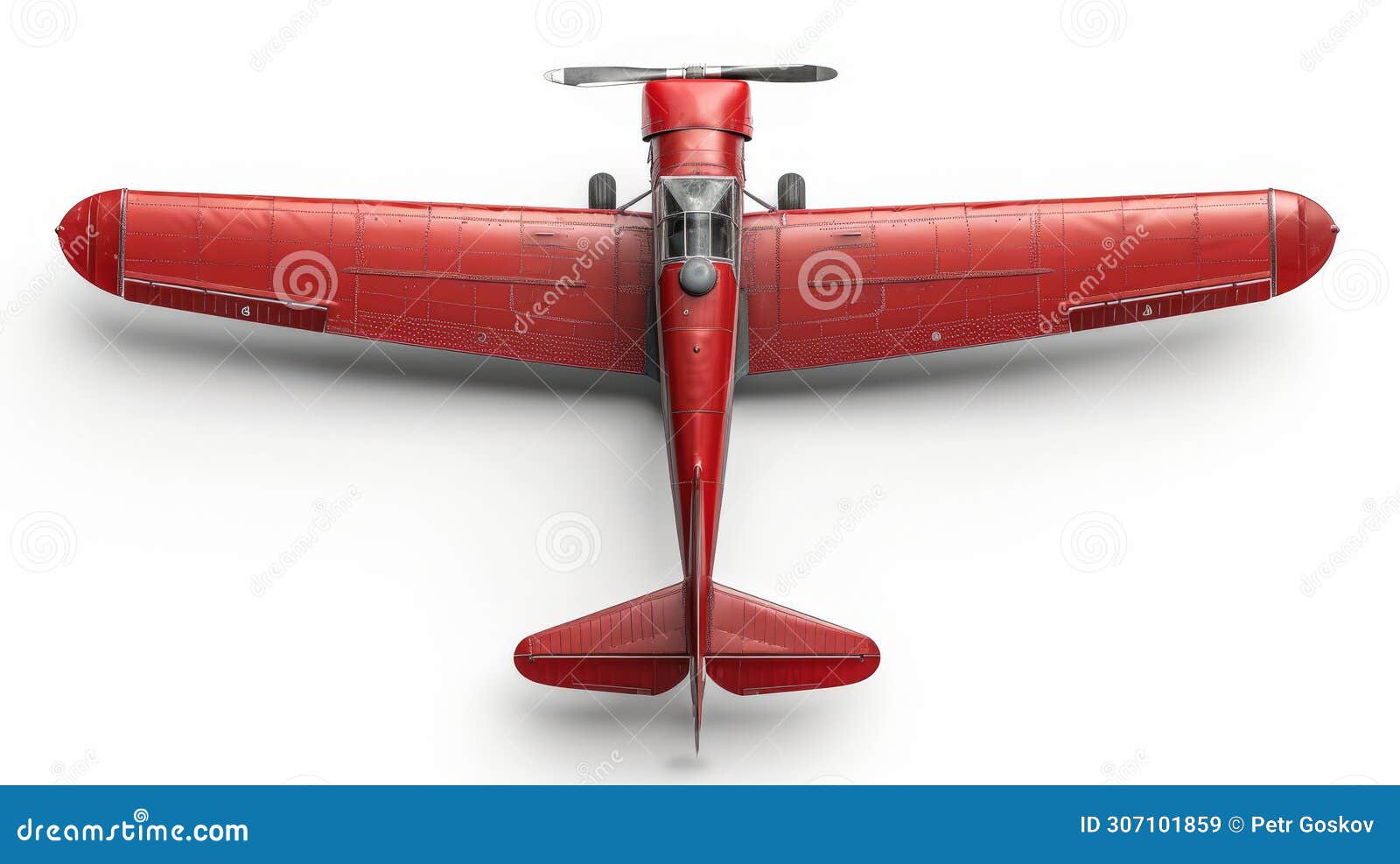 Red Propeller Airplane Isolated on White, Top-Down View Stock Image ...