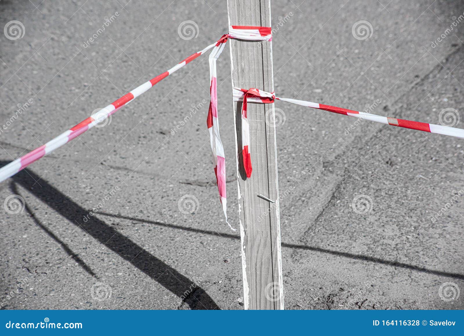 Red Protective Tape on Wooden Posts Stock Photo - Image of protect ...