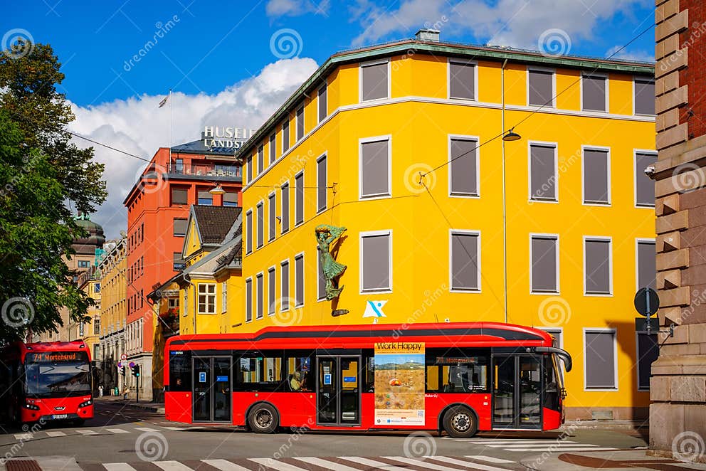 Red Public Bus in Oslo Norway Editorial Photography - Image of oclo ...