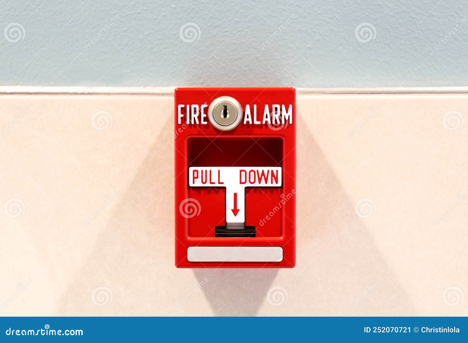 Red Pull Down Fire Alarm Hanging on Wall Stock Image - Image of ...