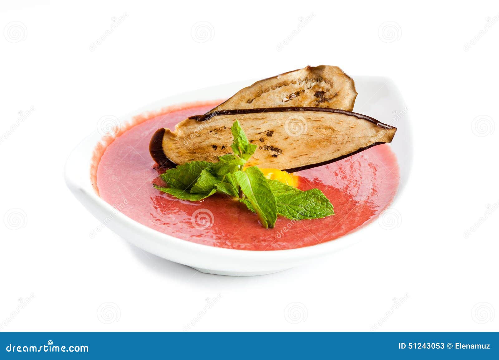 Red Puree with Eggplant and Mint on a White Background Stock Image ...