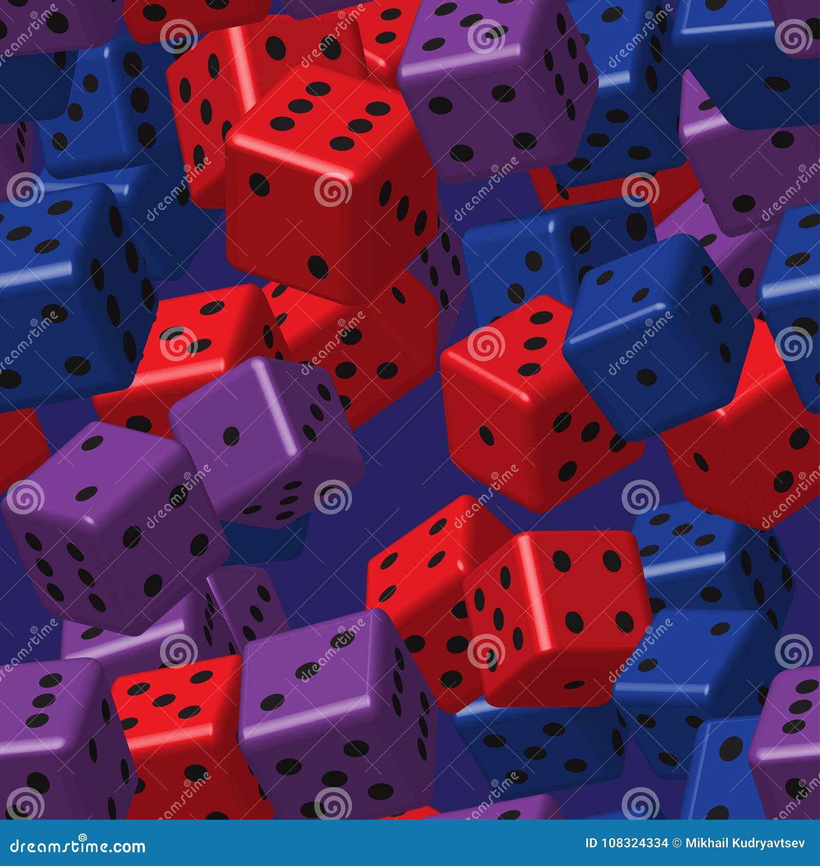 Red Purple Blue Dice Seamless Pattern Stock Vector - Illustration of ...