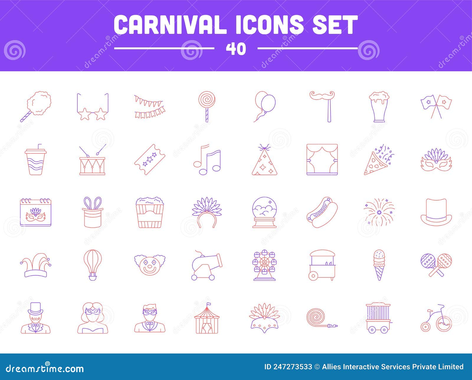 Red and Purple Carnival Line Art Icons Stock Illustration ...