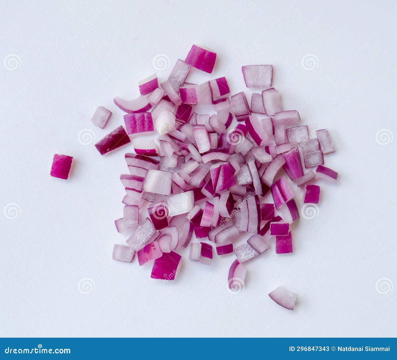 Red or Purple Onion Chopped into Small Pieces in Stack or Pile Isolated ...