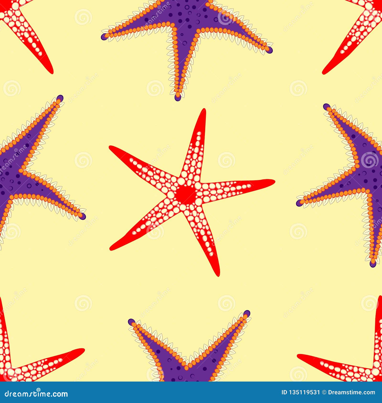 Red and Purple Starfish Pattern on Sandy Beach Stock Vector ...