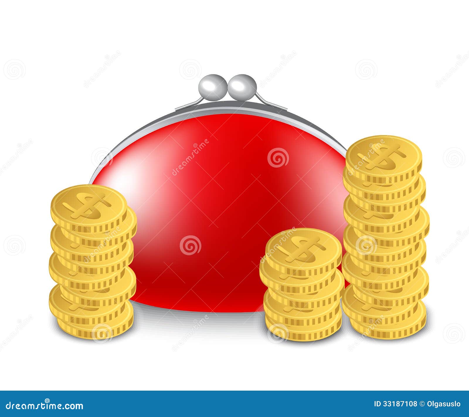 Red Purse and a Stack of Coins Stock Illustration - Illustration of ...