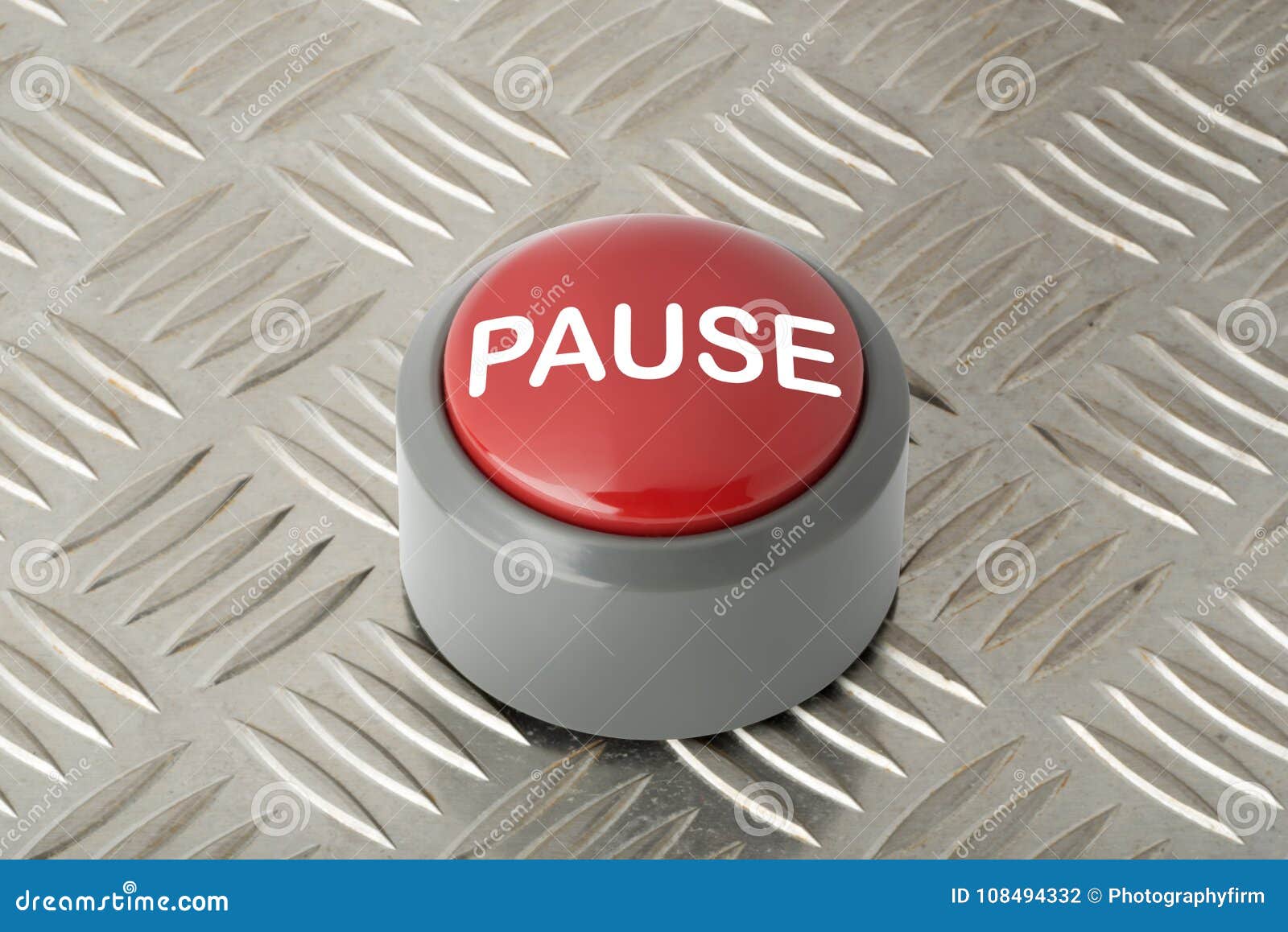 Red Push Button Labeled `Pause` on Aluminum Diamond Plate Backgr Stock ...