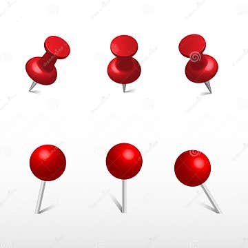 Red Push Office Pin and Round Push Pins. 3d Push Pin Stock Vector ...