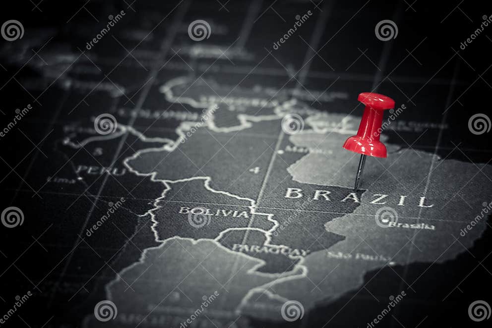Red push pin on brazil map stock photo. Image of continent - 109640820
