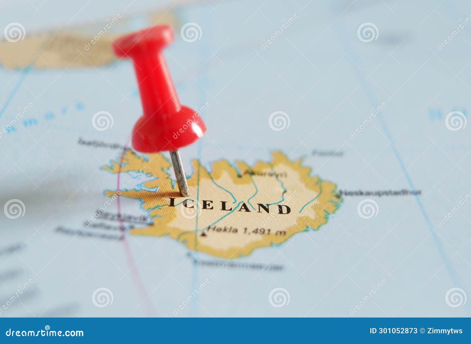 Red Push Pin in a Map of Iceland Stock Image - Image of travel, locate ...