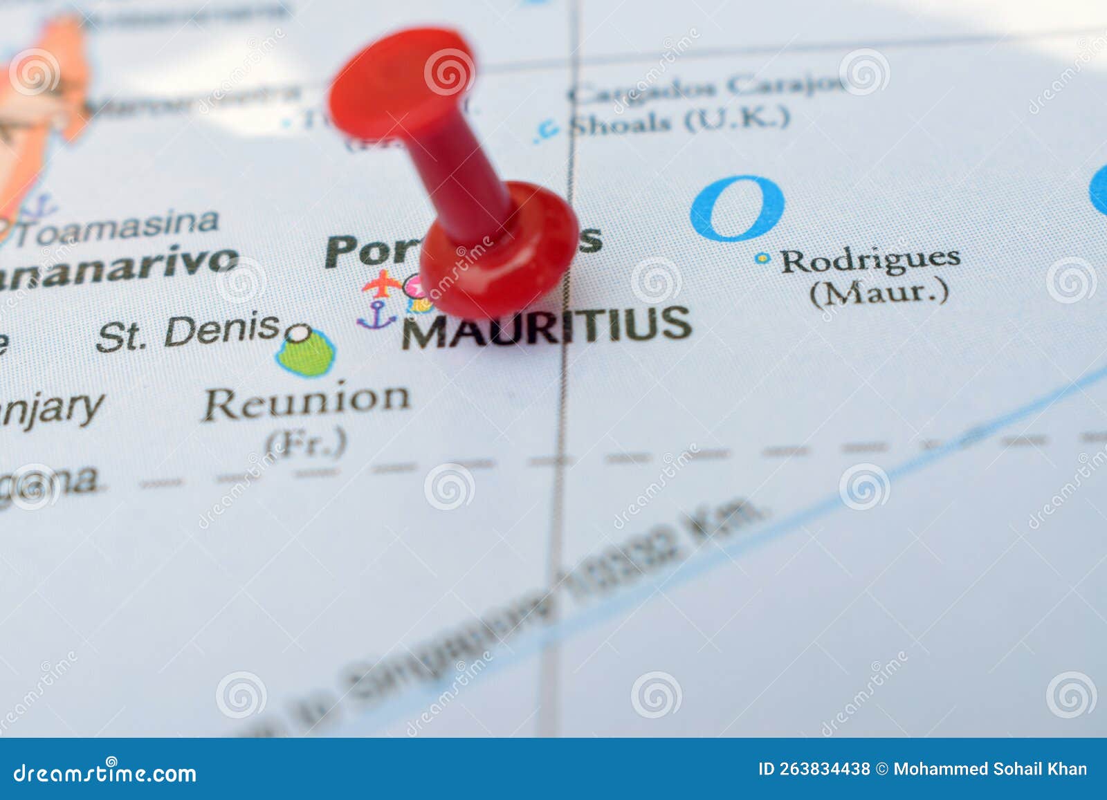 Red Push Pin Pointing Mauritius on Location of World Map Close-Up View ... Red Push Pin Pointing Mauritius on Location of World Map Close-Up View ...