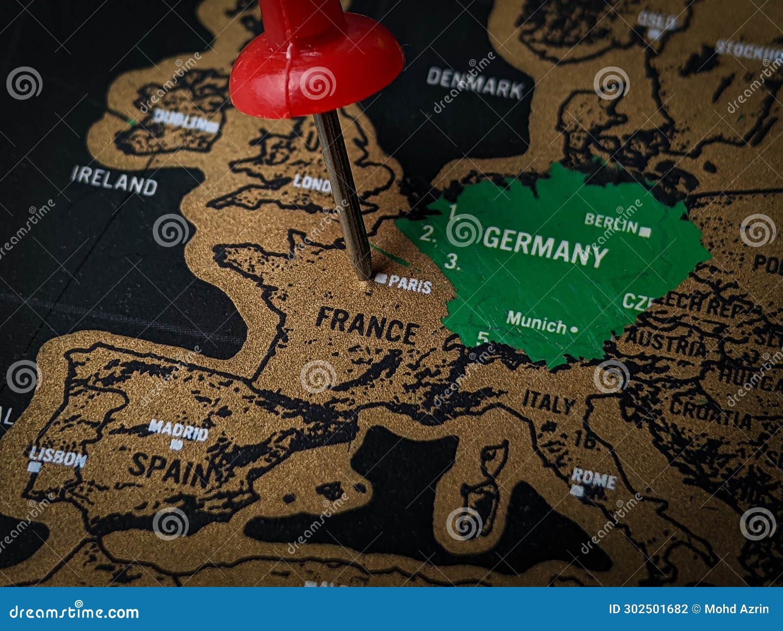 Red Push Pin Pointing PARIS Word on a World Map Stock Photo - Image of ...