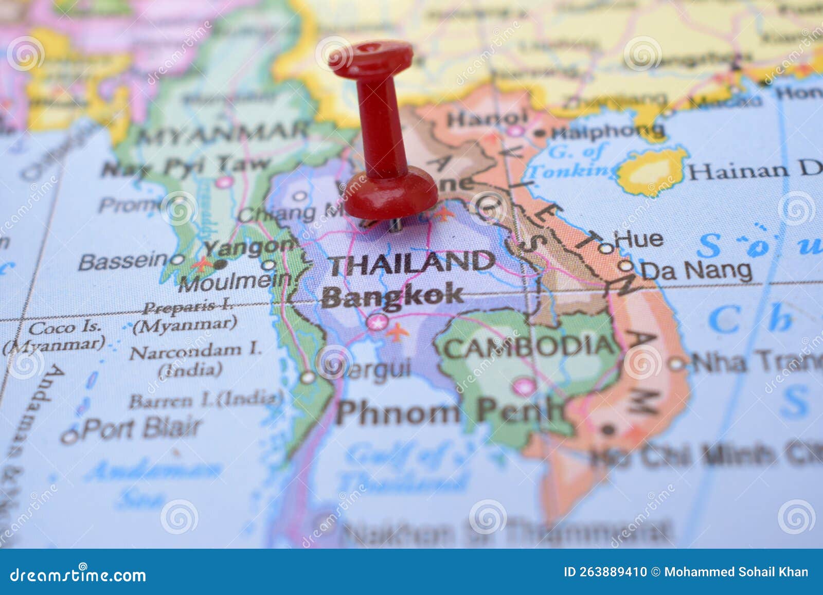 Red Push Pin Pointing Thailand on Location of World Map Close-Up View ... Red Push Pin Pointing Thailand on Location of World Map Close-Up View ...