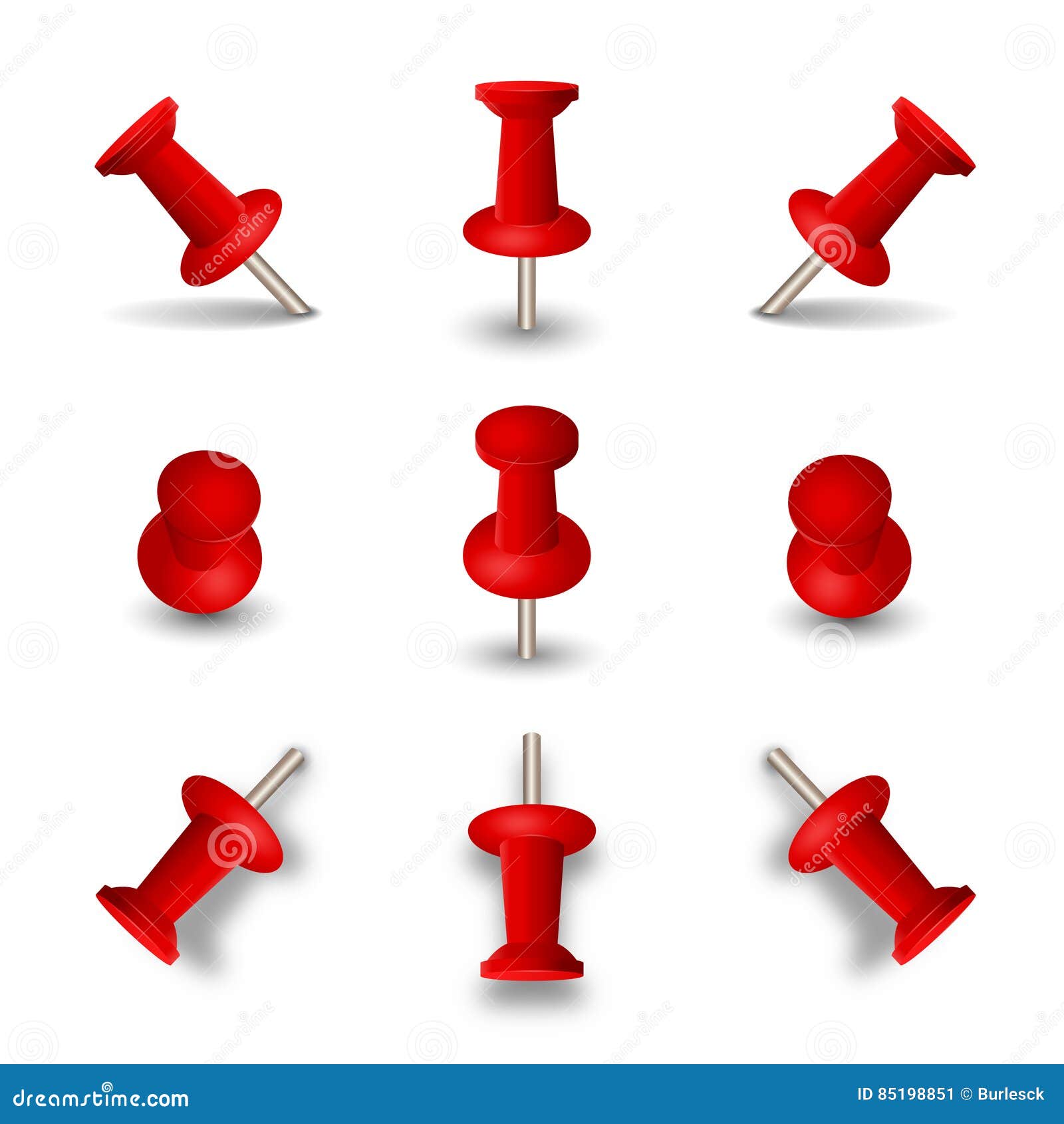 Red Push Pins Isolated on White Background. Office Thumbtacks or ... Red Push Pins Isolated on White Background. Office Thumbtacks or ...