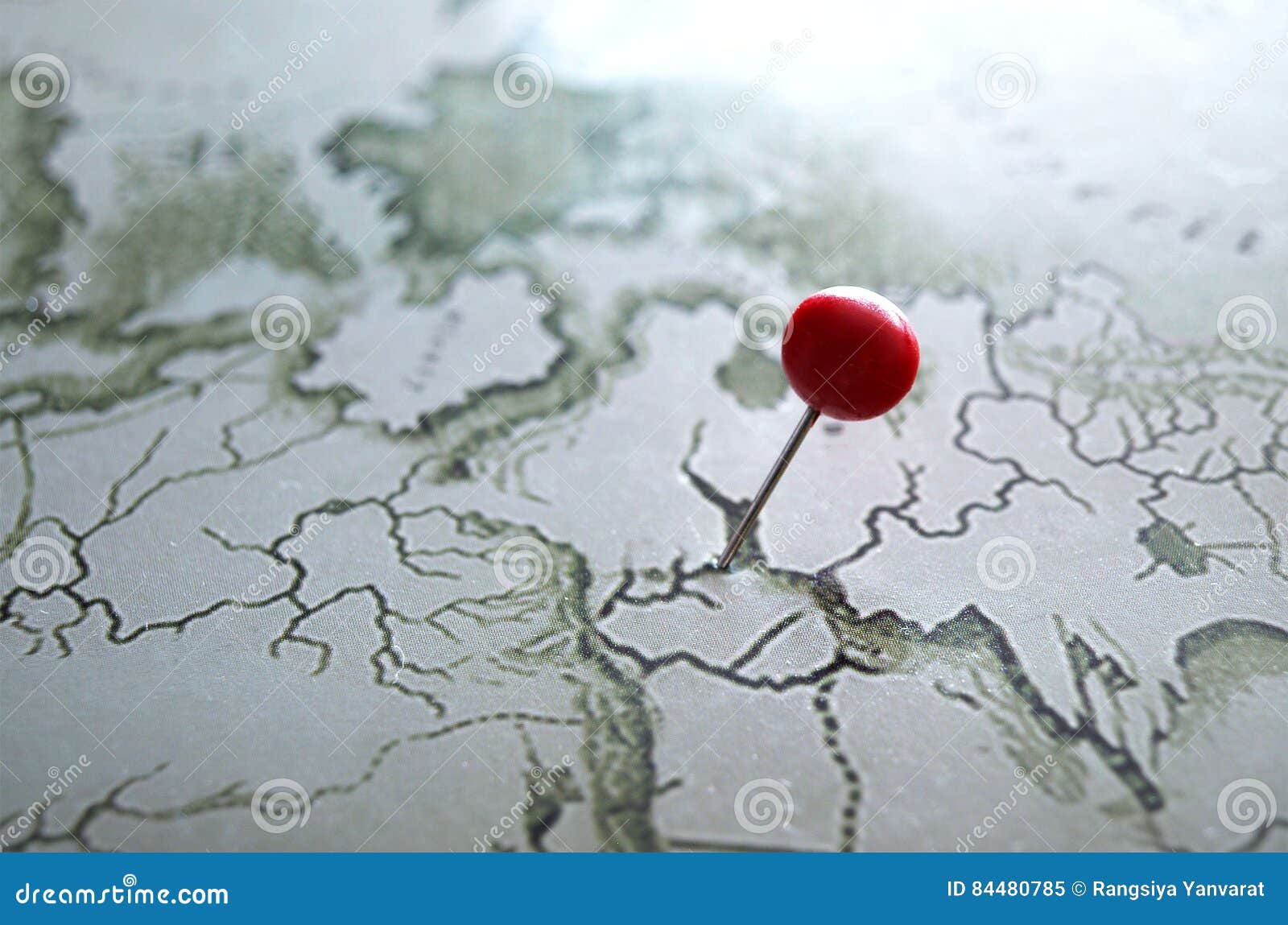 Red pushpin on a map stock image. Image of pointing, land - 84480785