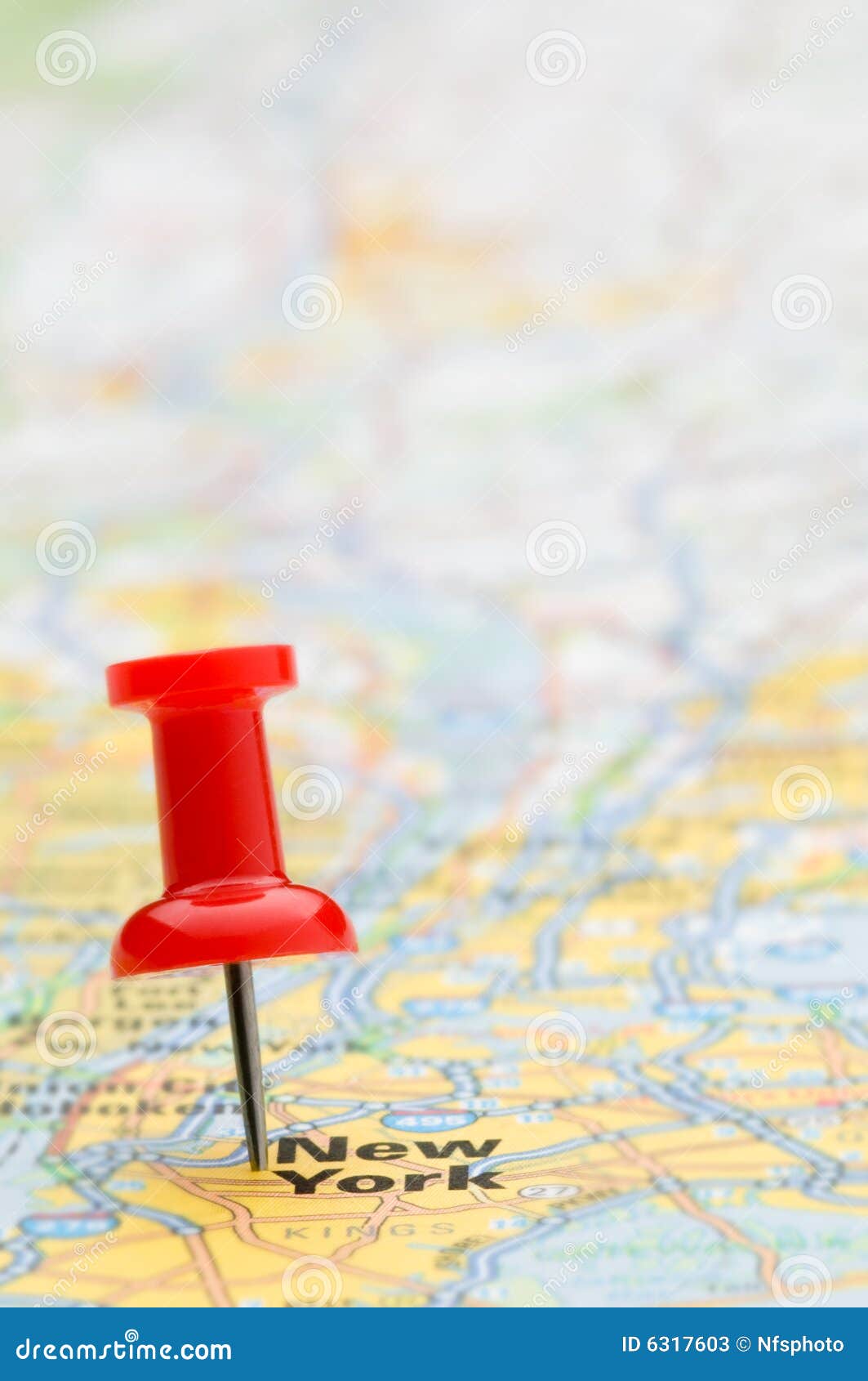 Red Pushpin Marking New York City on Map Stock Image - Image of concept ...