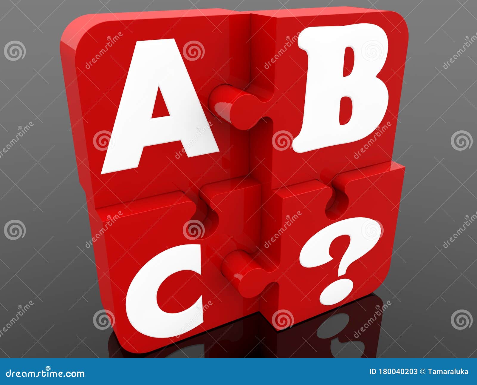 Red Puzzle with ABC Concept and Question Mark on a Black Stock ...