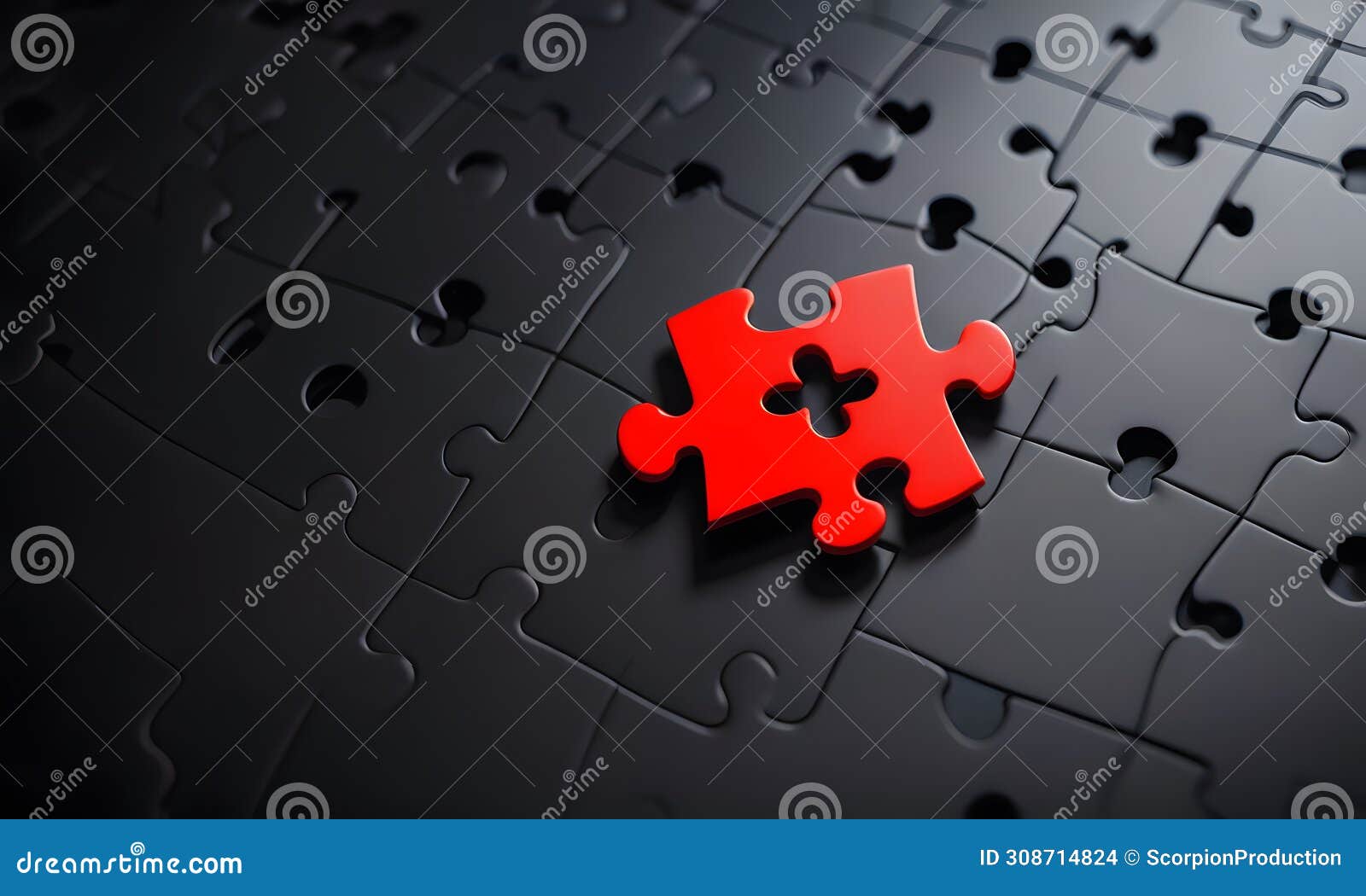 A Red Puzzle Piece is Missing from a Black Puzzle Stock Photo - Image ...