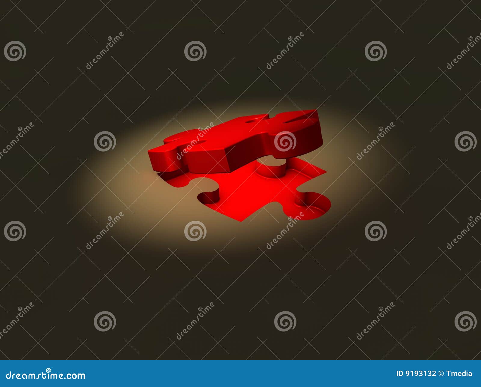 Red Puzzle Piece Under a Spot Light Stock Illustration - Illustration ...
