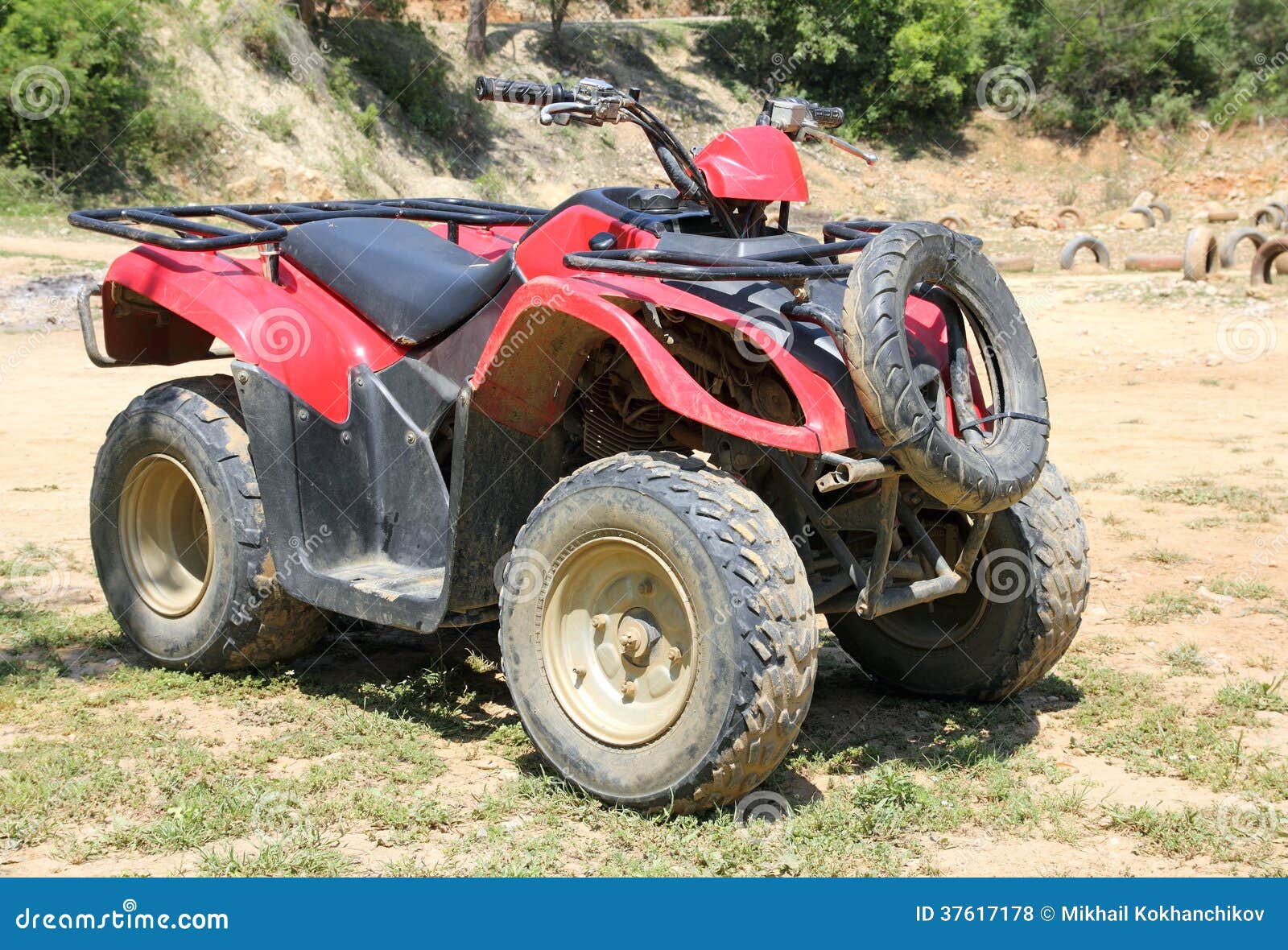 Red quad bike atv stock photo. Image of standing, adventure - 37617178