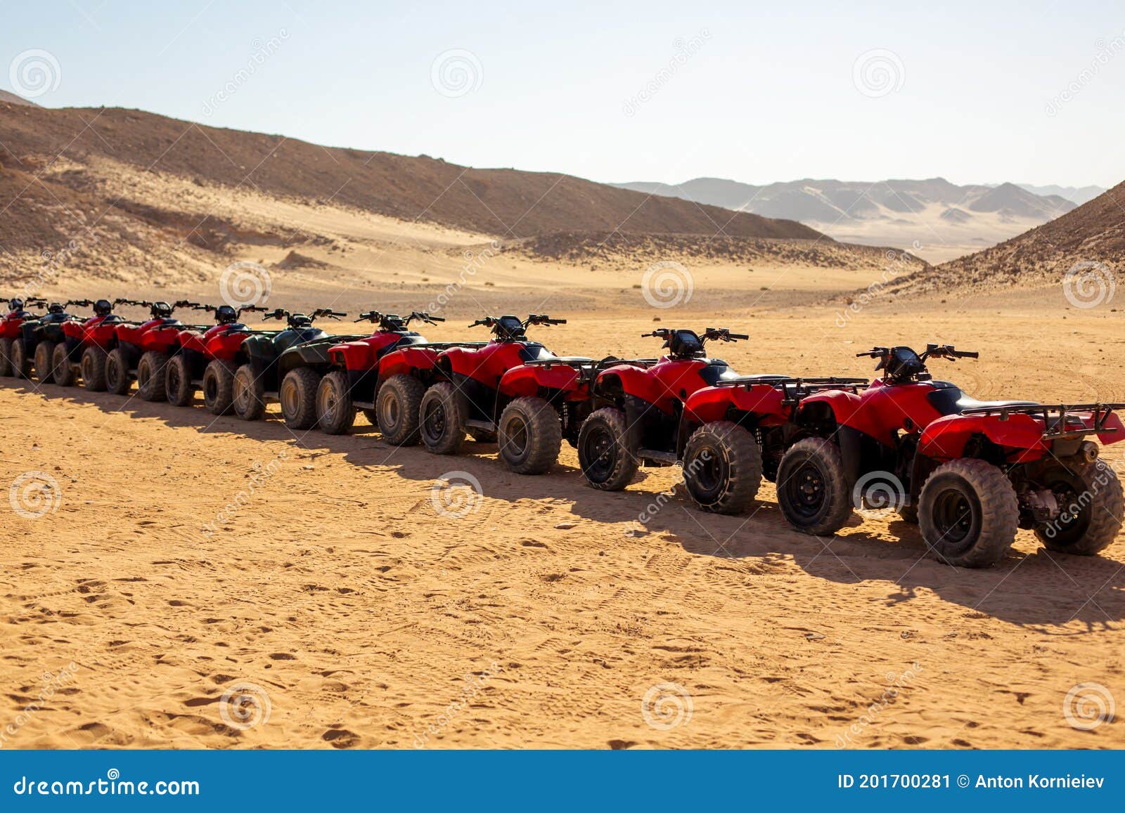 Red Quad Cycle at the Sahara Desert. Extreme Entertainment Stock Image ...