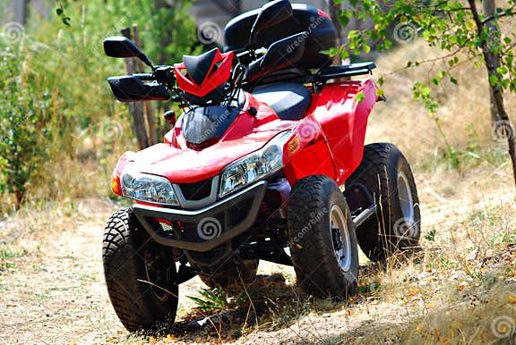 Red quad on a hill stock image. Image of rally, fast, mountains - 3325473