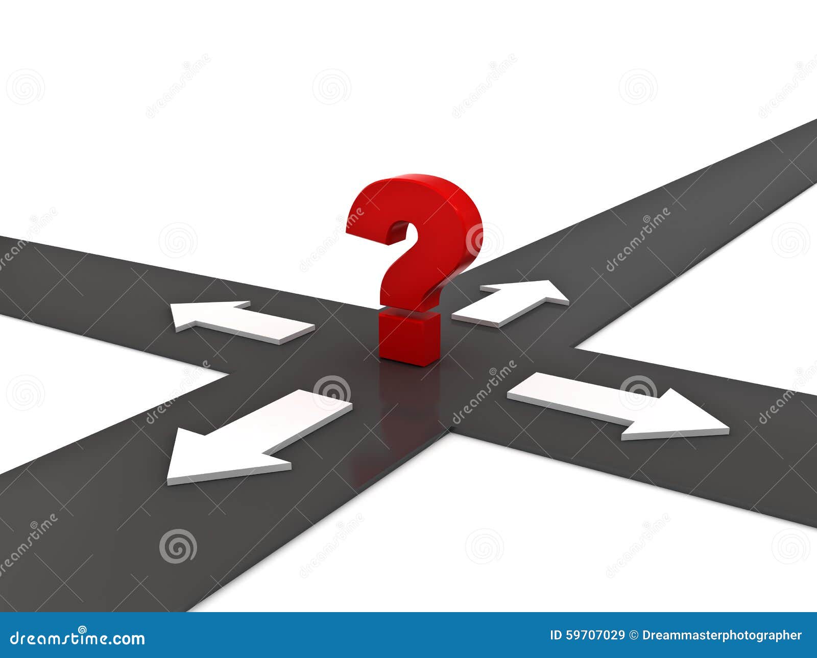Red Question Mark on the Crossroad with Four Arrow Directions Over ...