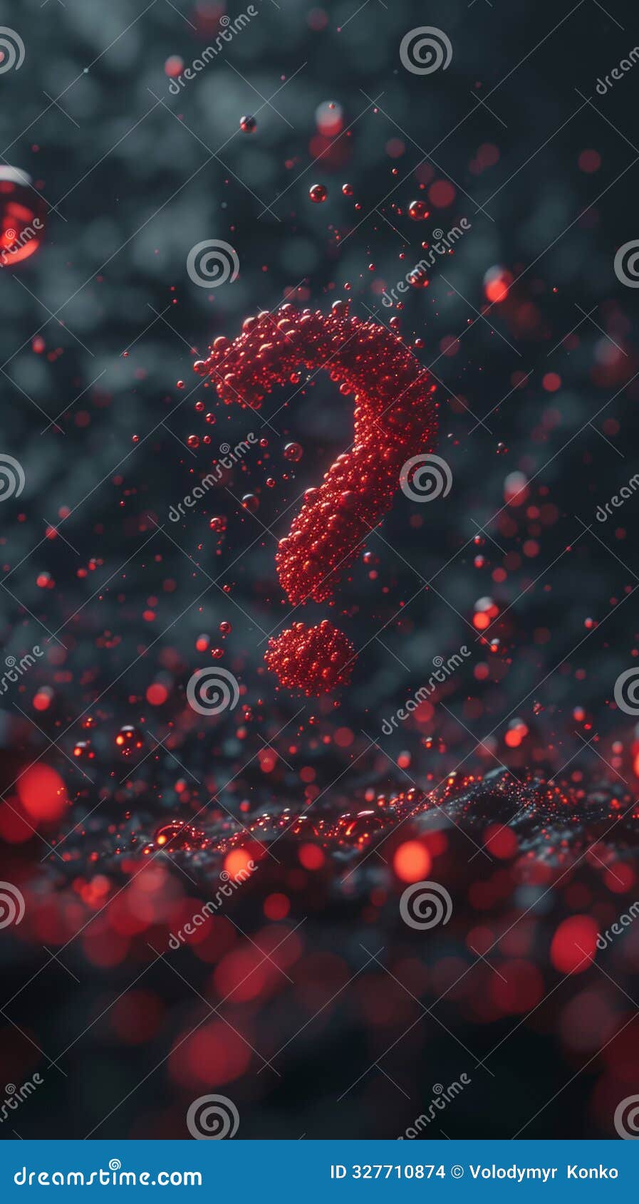 Red Question Mark Formed by Bubbles on Dark Blurred Background ...