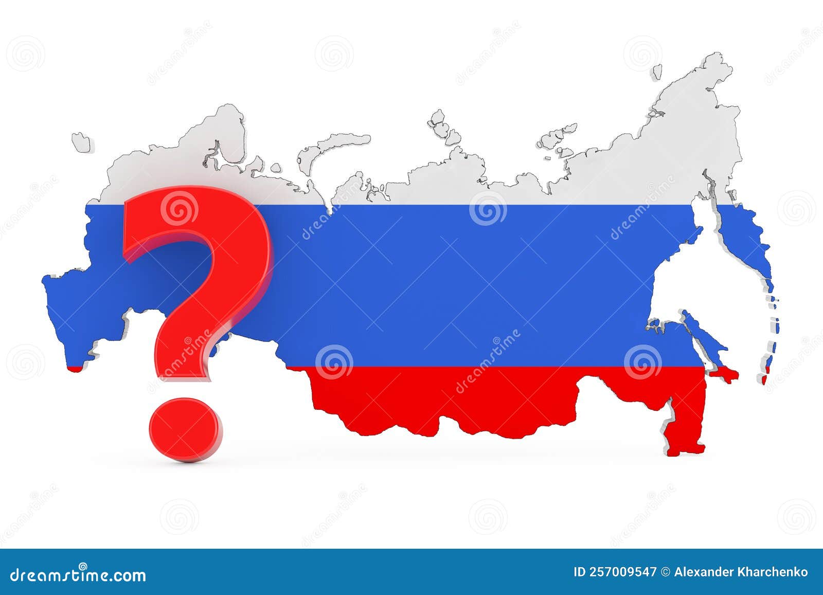 Red Question Mark in Front of Russian Map with Flag. 3d Rendering Stock ...