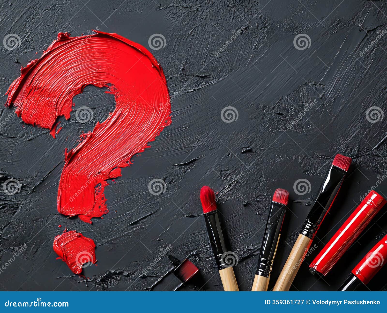 A Red Question Mark Painted on a Black Surface with Makeup Brushes ...