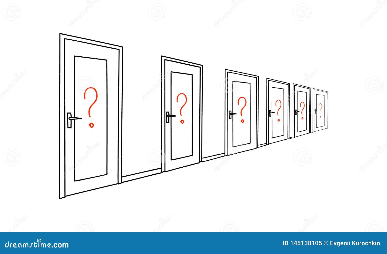 Red Question Marks on the Door Stock Illustration - Illustration of ...