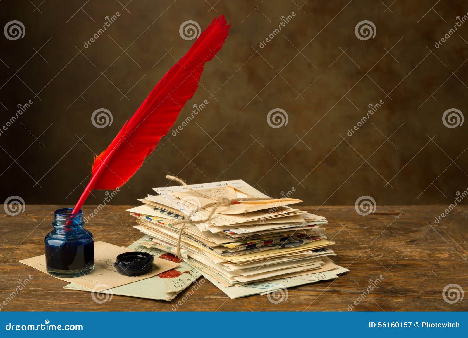 Red Quill Feather and Old Letters Stock Image - Image of envelopes ...