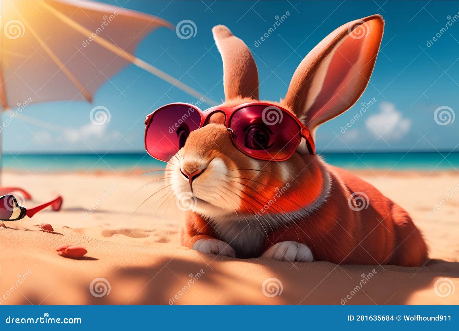 Red Rabbit with Sunglasses on Tropical Beach. Generative AI Stock ...