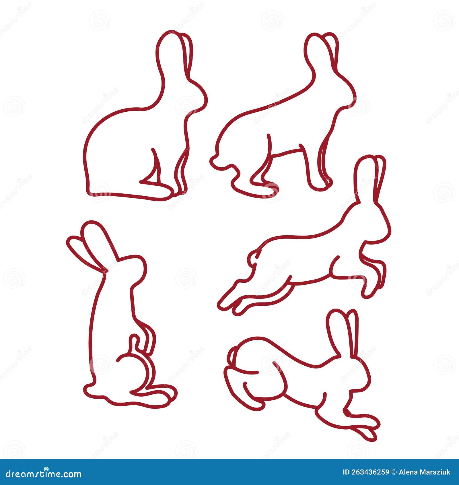 Red Rabbits in Different Poses Set. Stock Vector - Illustration of ...