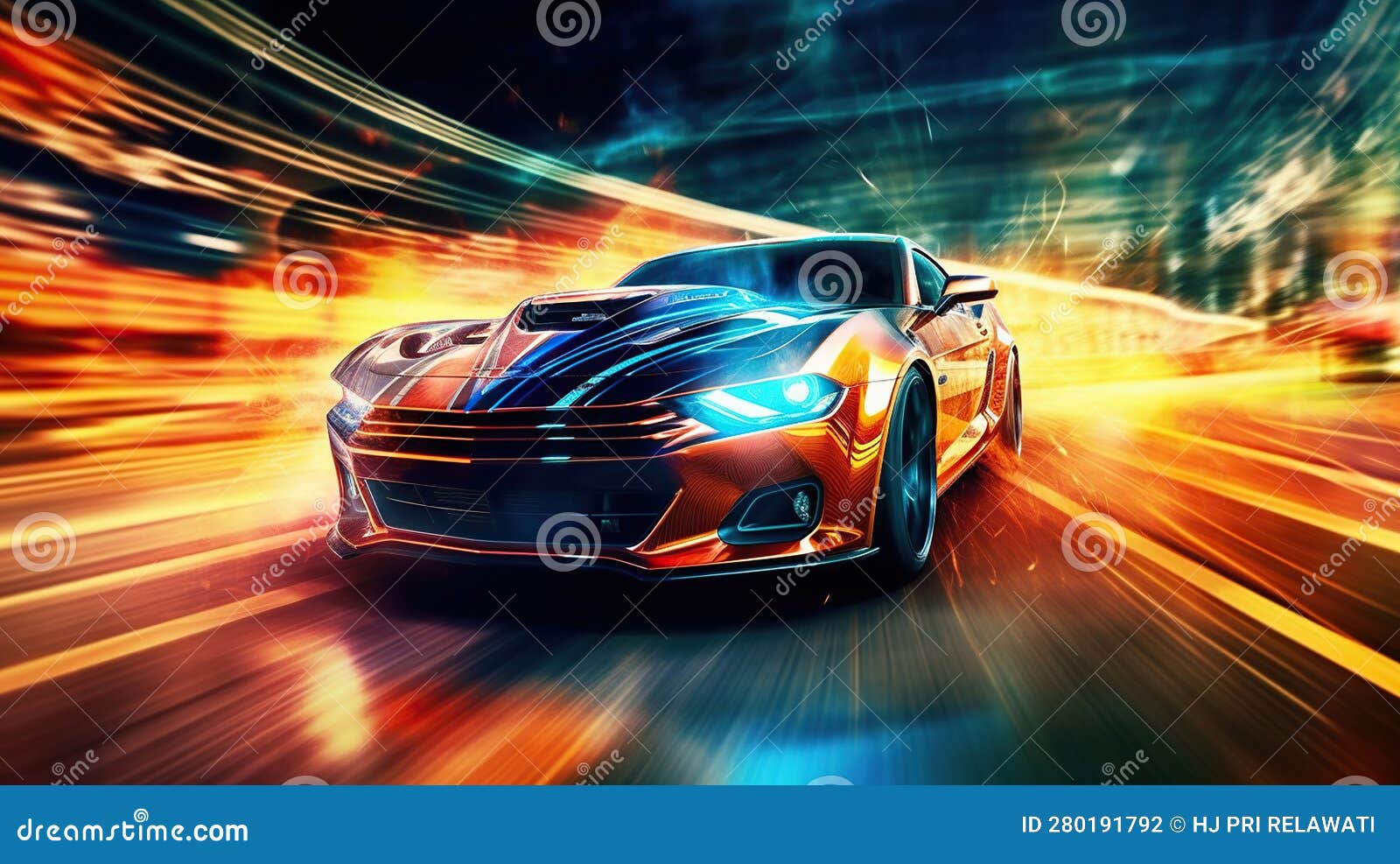 Red Race Car with Light Effect. Generative Ai Stock Illustration ...