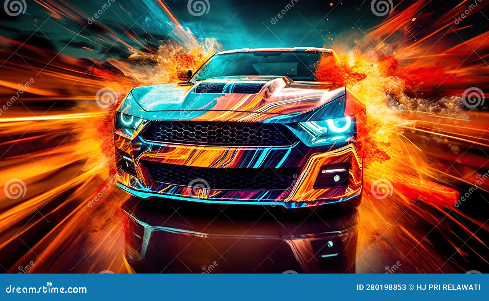 Red Race Car with Light Effect. Generative Ai Stock Illustration ...