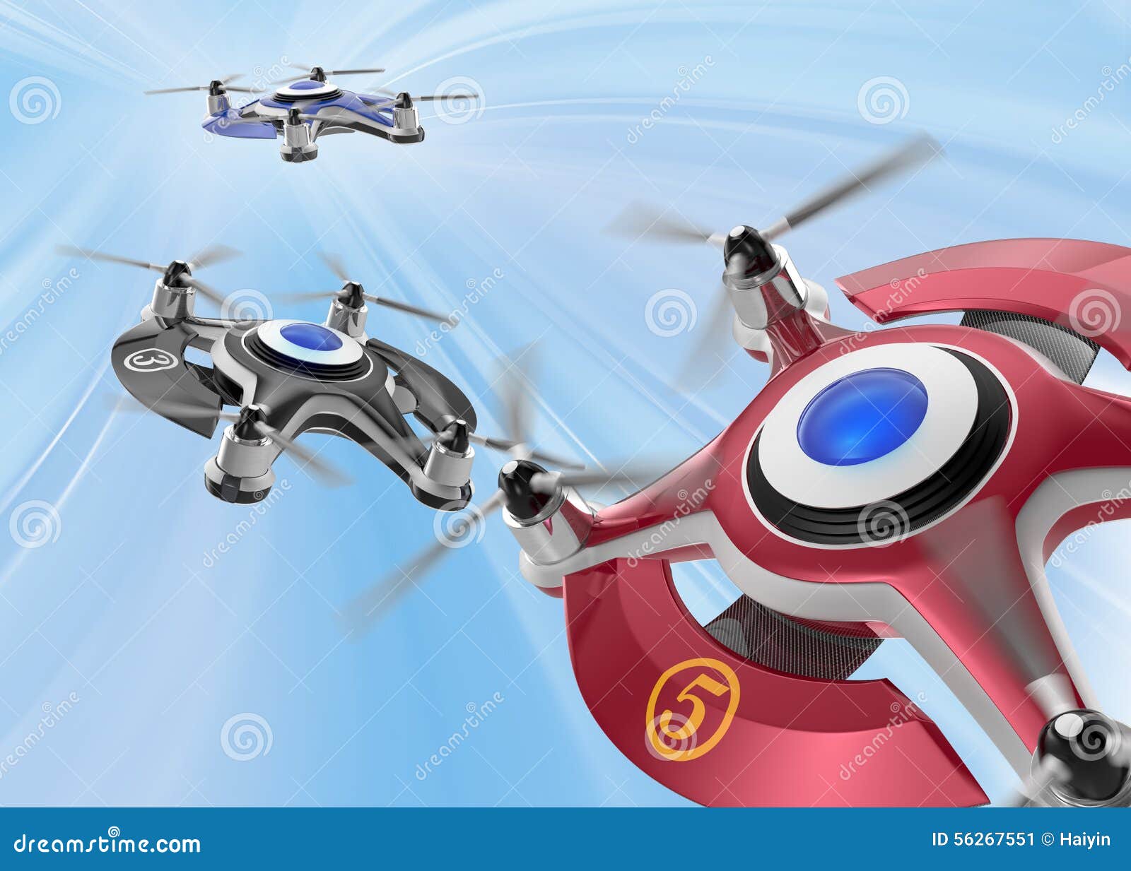 Red Racing Drones Chasing in the Sky Stock Illustration - Illustration ...