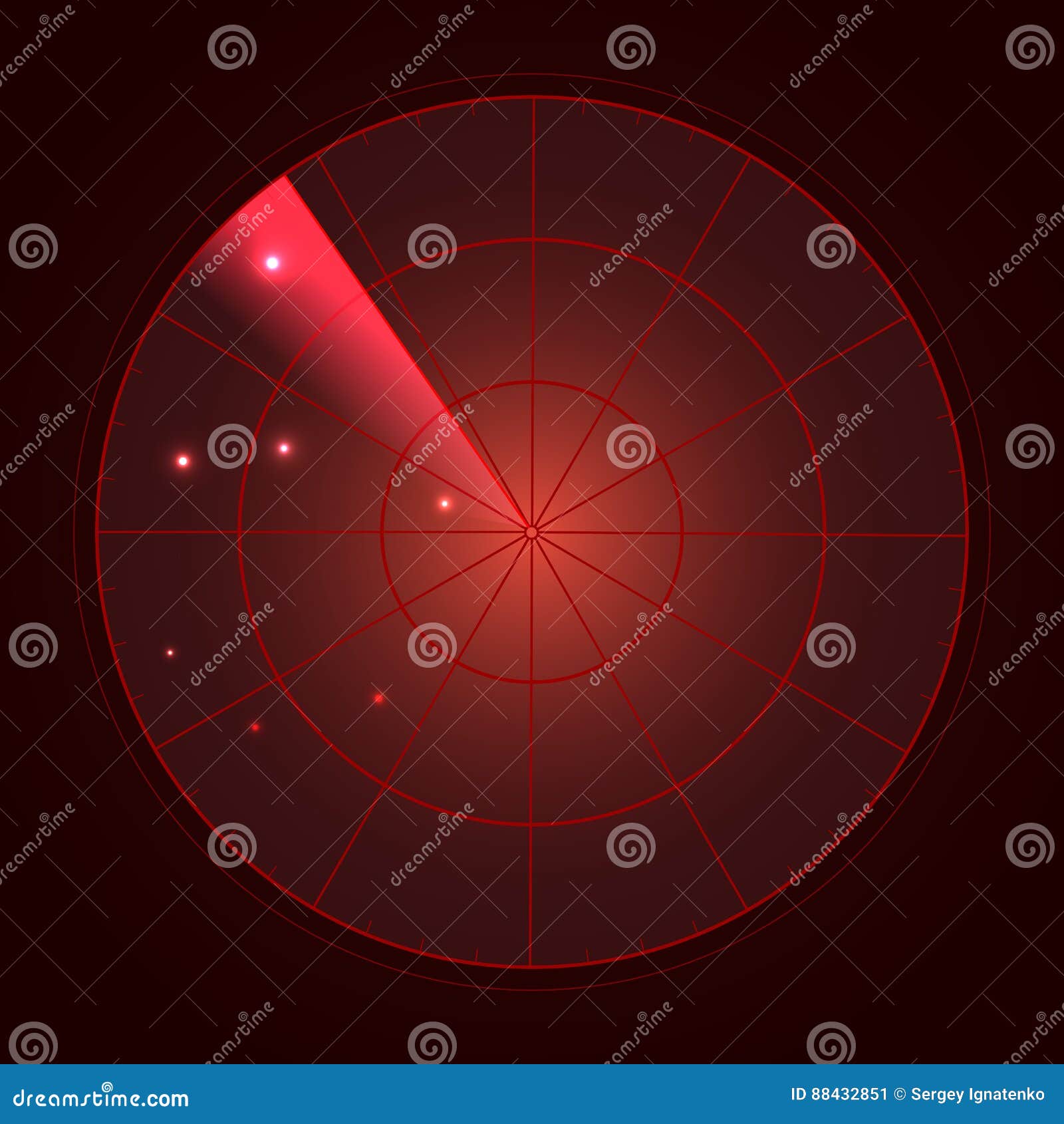 Red Radar Screen with Targets in Process ,dynamic Illustration ...